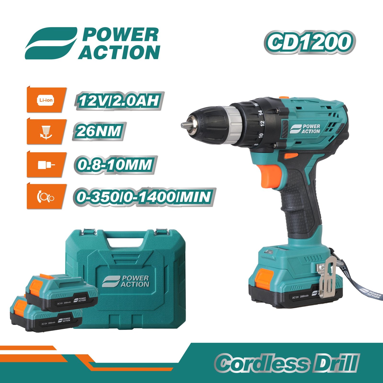 Cordless Drill CD1200 - Power Action Tools Malaysia